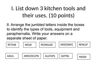 Maintain kitchen tools, equipment and working areaCALCULATION AND ...
