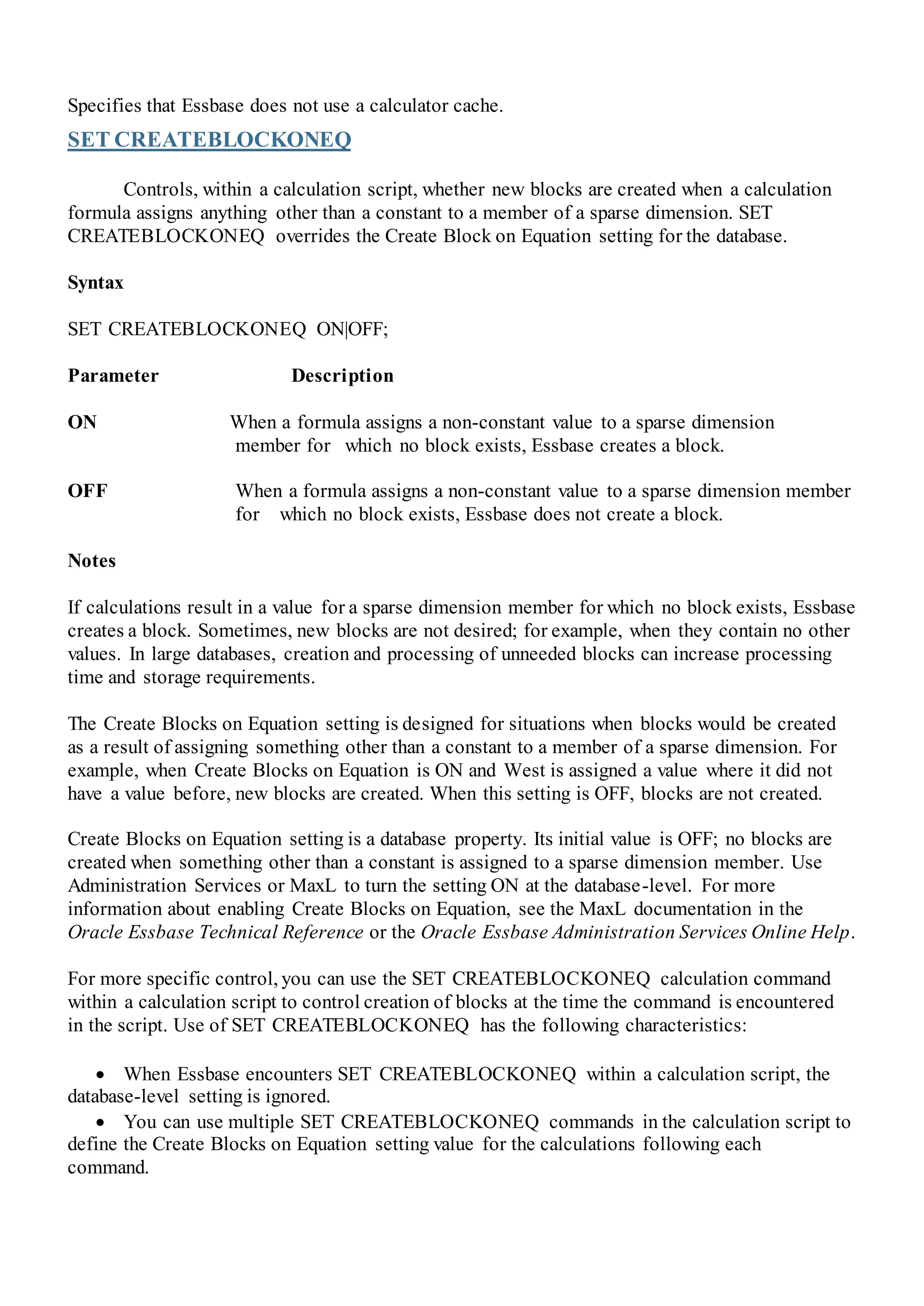 Calculation commands in essbase | DOCX