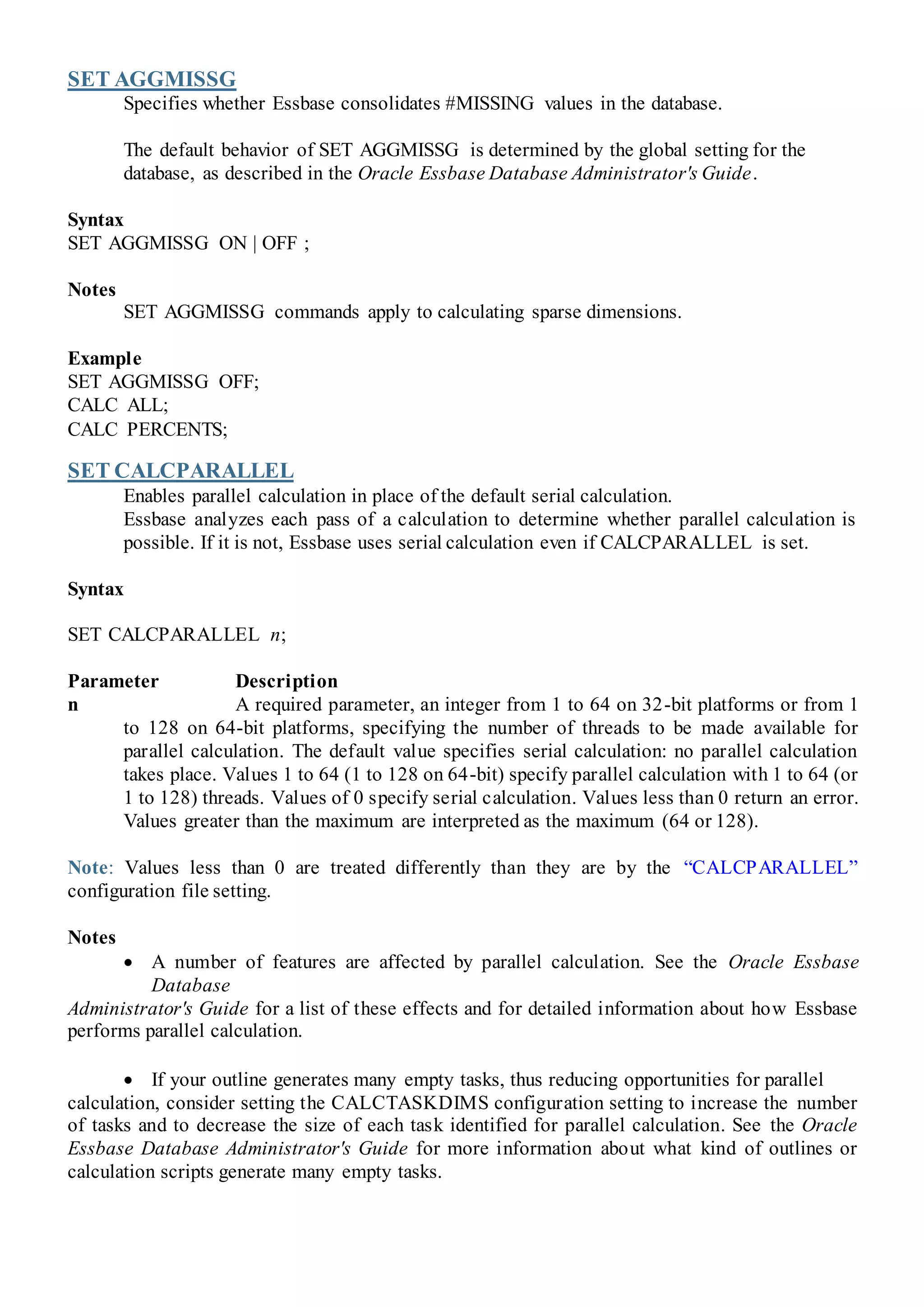 Calculation commands in essbase | DOCX