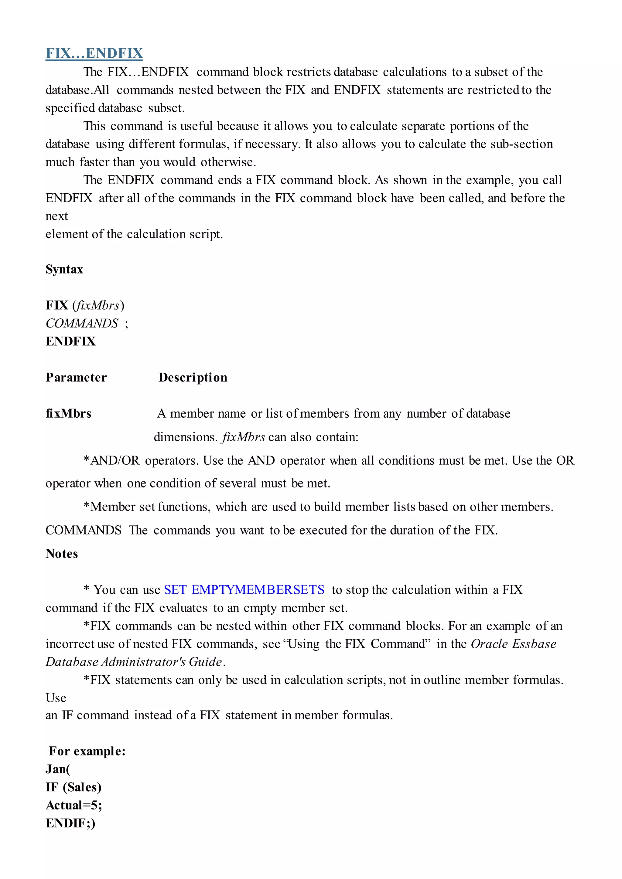 Calculation commands in essbase | DOCX
