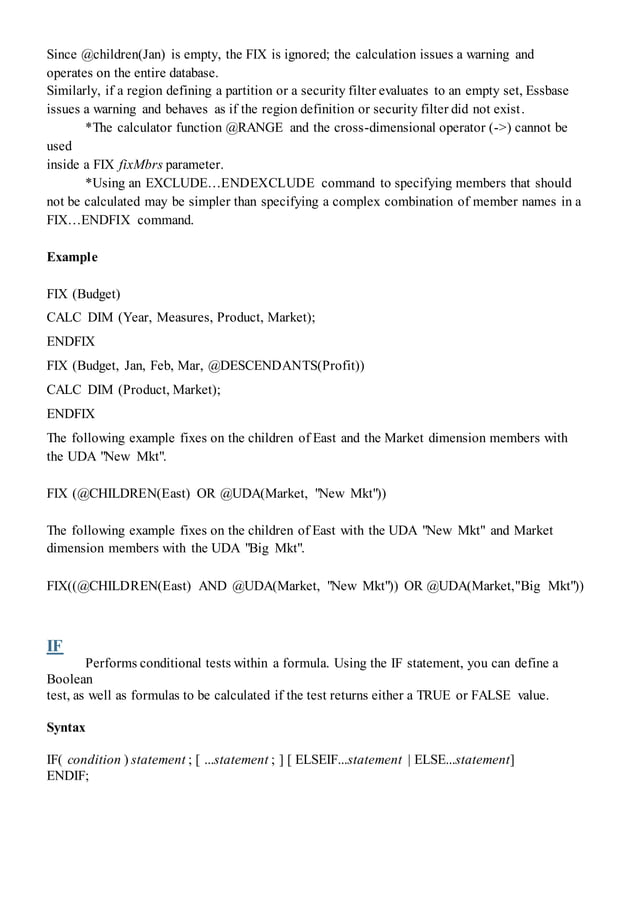 Calculation commands in essbase