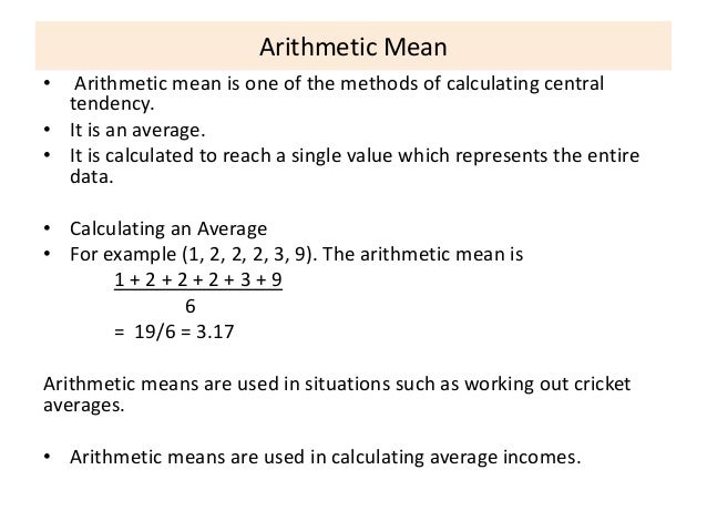 Calculation Of Arithmetic Mean Calculation Of Arithmetic Mean