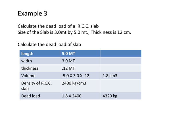 Calculation of dead load | PPTX | Physics | Science