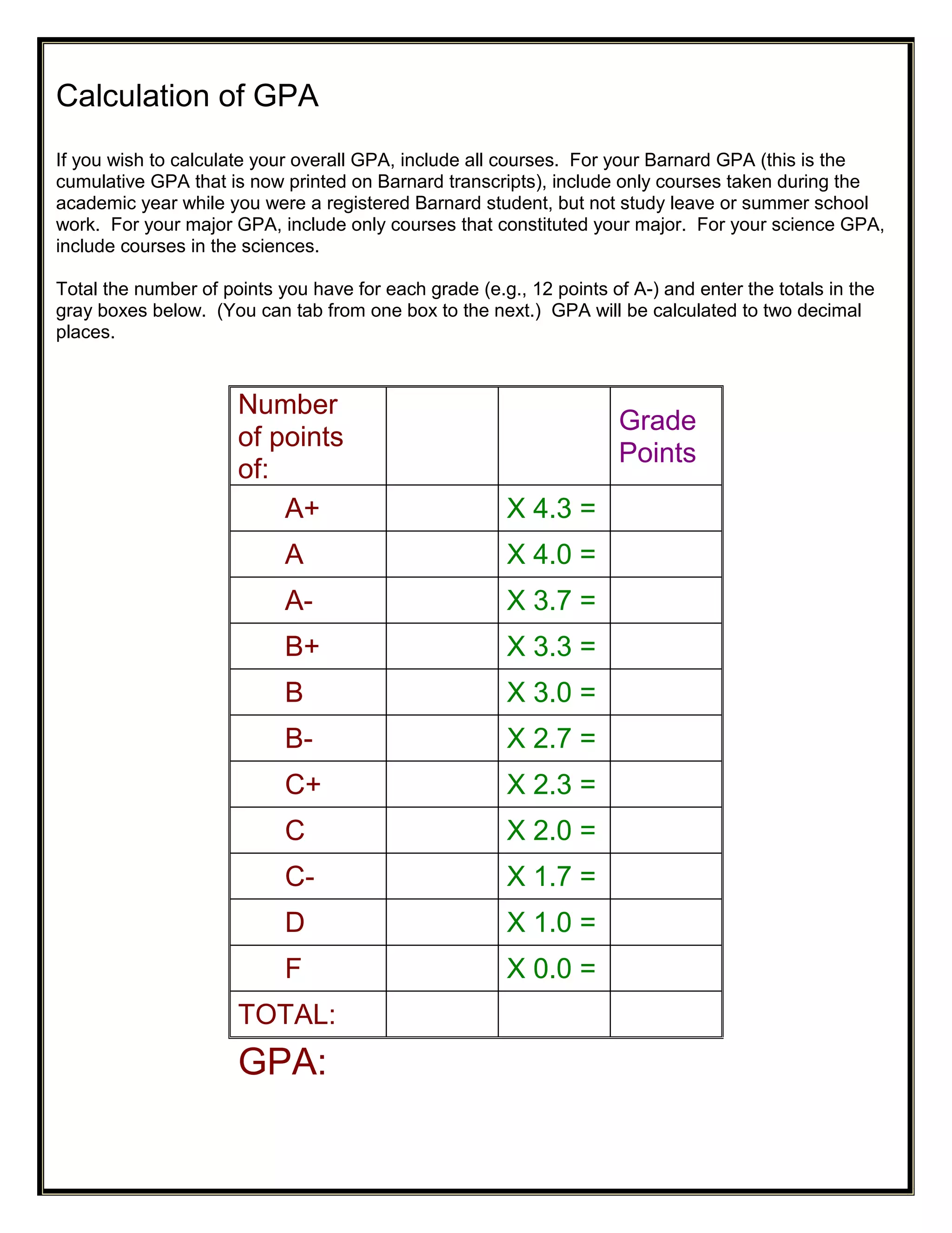 Calculation of gpa | PDF | Educational Assessment | Education