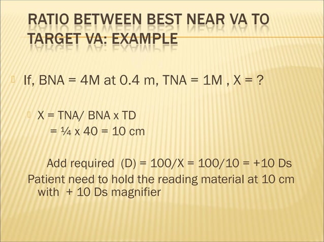 Calculation of magnification in low vision | PPT