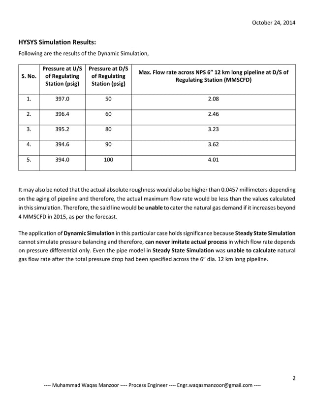 Calculation of Maximum Flow of Natural Gas through a Pipeline using Dynamic Simulation in Aspen ...