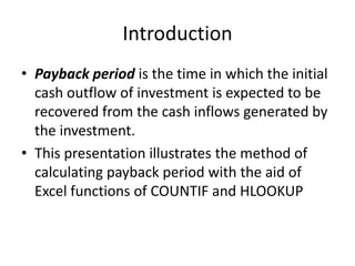 Calculation of payback period with microsoft excel 2010 | PPTX
