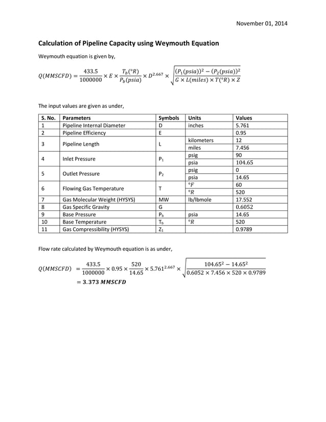 Calculation Of Pipeline Capacity Using Steady State And Dynamic Simulation And Weymouth Equation