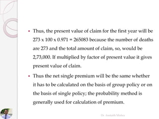 Calculation of premium in life insurance by Dr. Amitabh Mishra | PDF