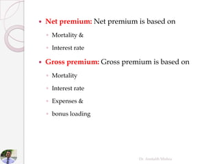 Calculation of premium in life insurance by Dr. Amitabh Mishra | PDF