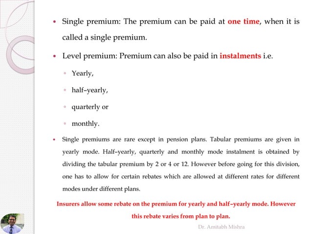 Calculation of premium in life insurance by Dr. Amitabh Mishra | PDF ...