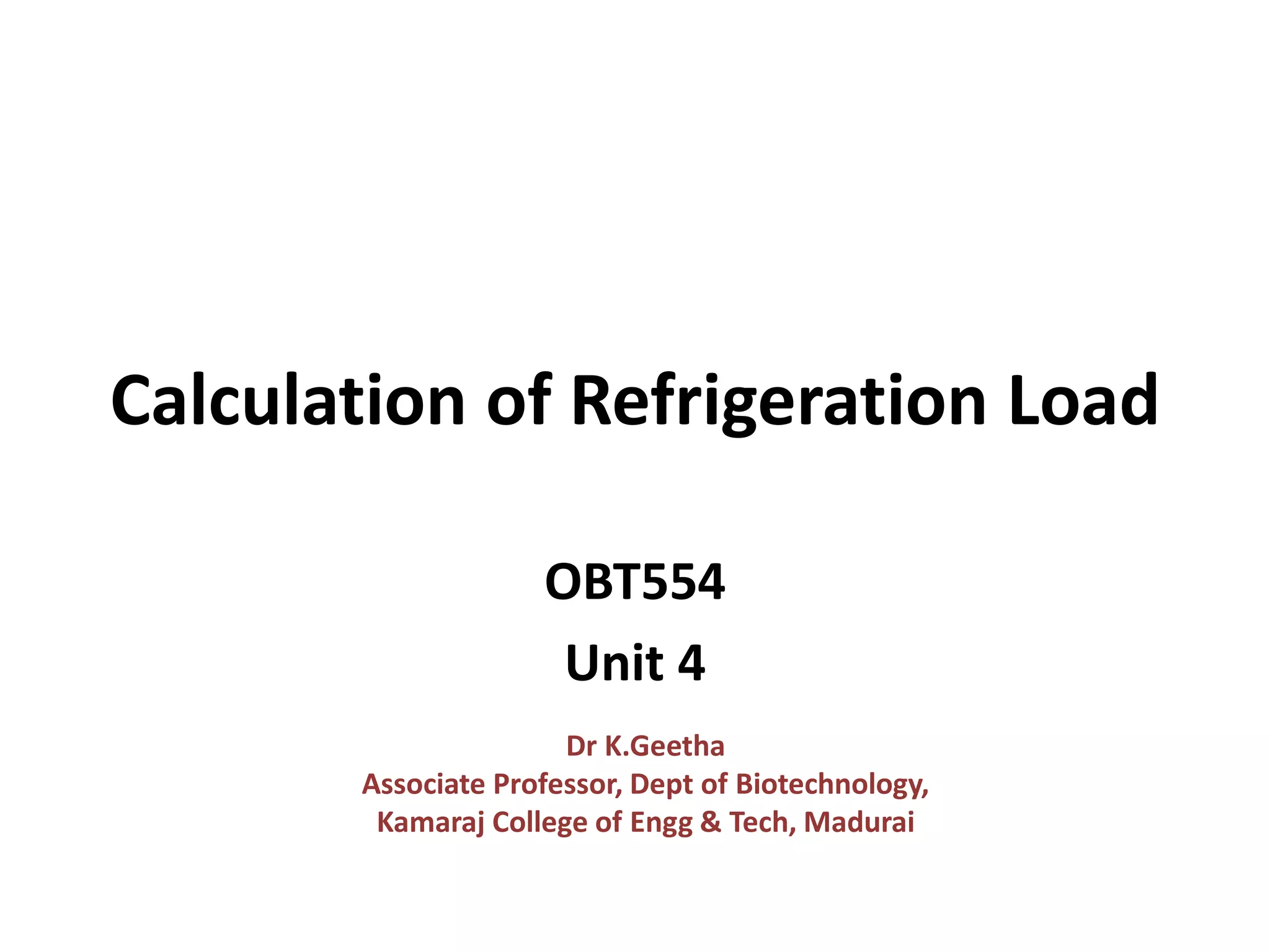 Calculation of refrigeration load | PDF