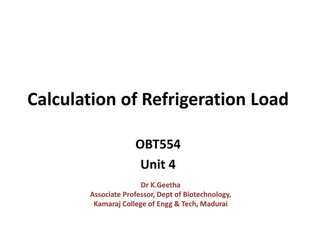 Calculation of refrigeration load | PDF