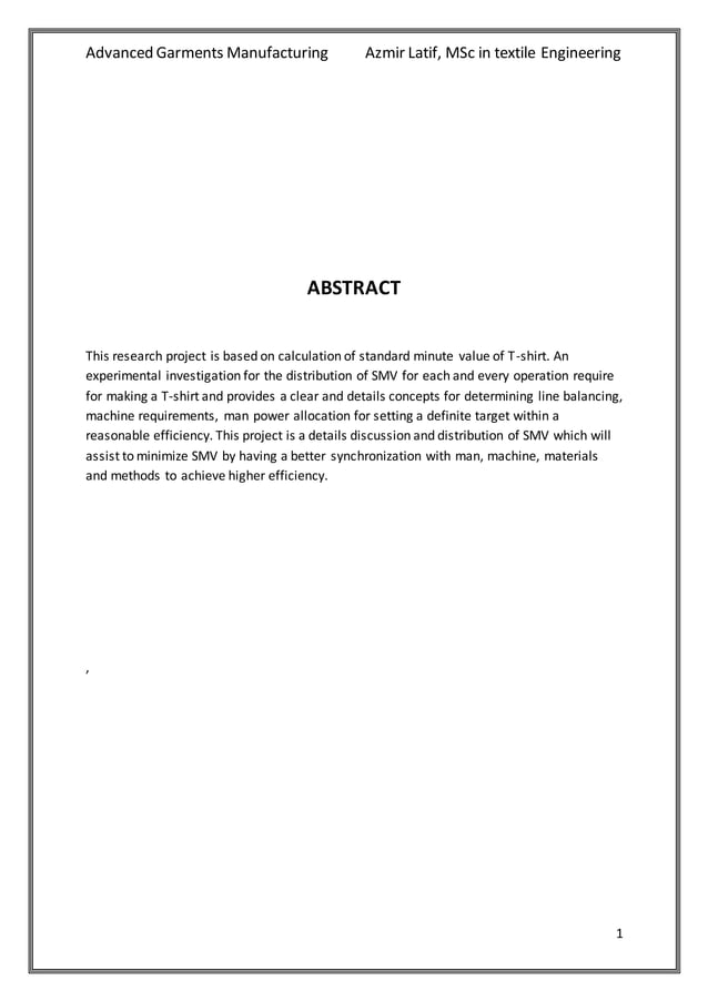 Calculation of standard minute value of T shirt | DOCX | Women\'s ...