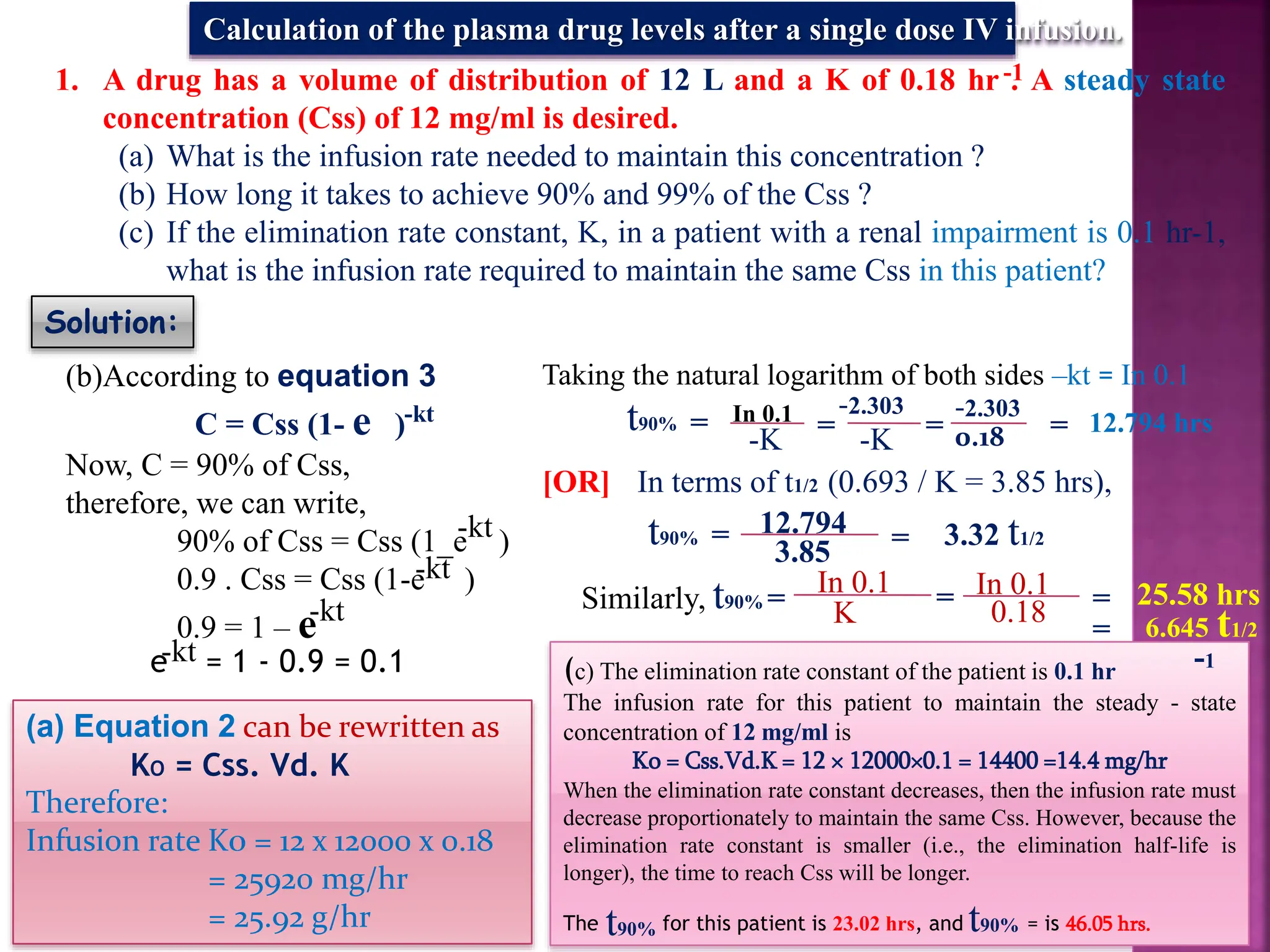Calculation of the plasma drug levels after a single dose IVinfusion..pptx