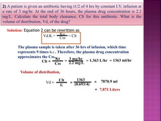 Calculation of the plasma drug levels after a single dose IVinfusion..pptx | Blood Disorders ...