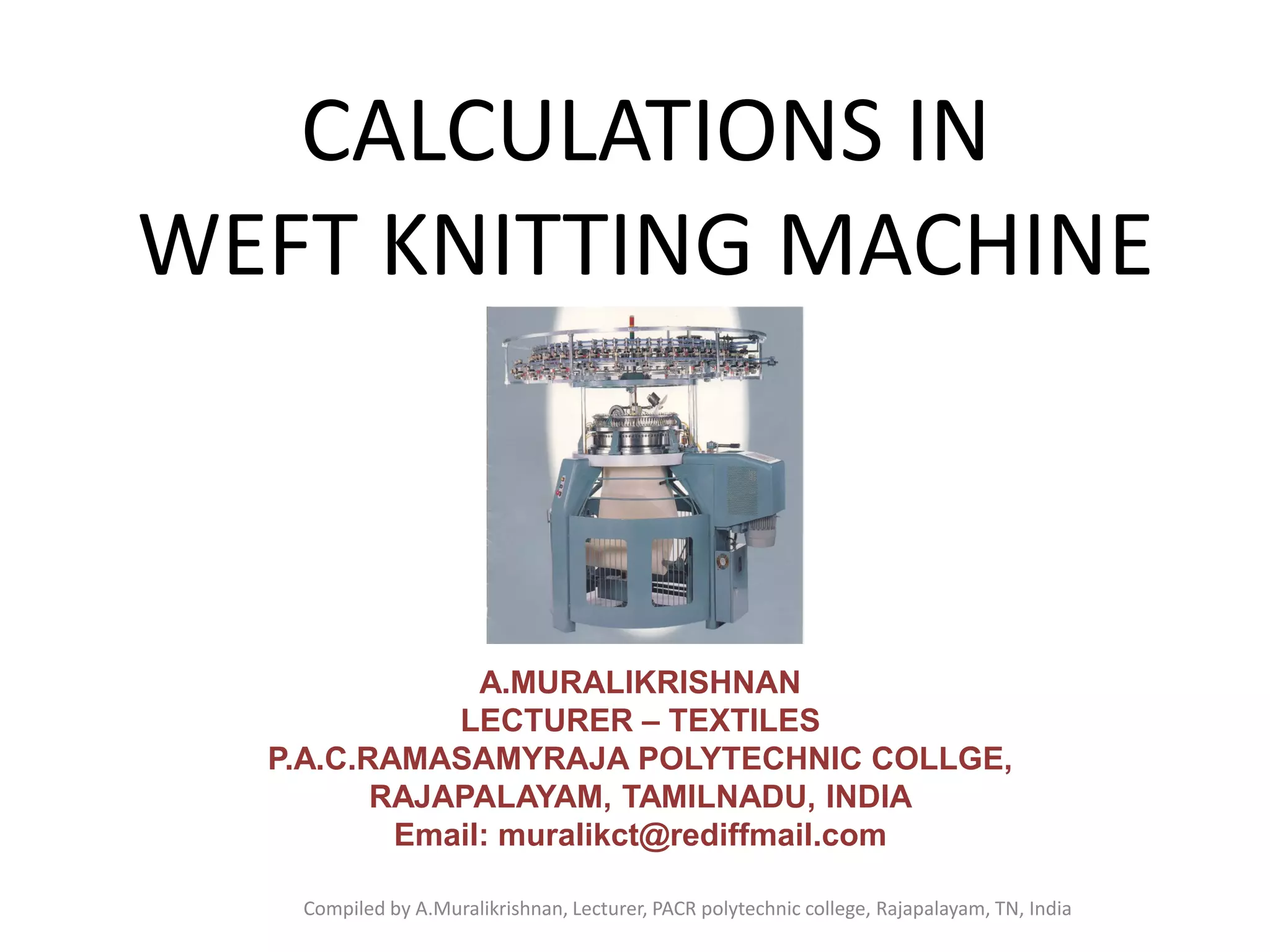 Calculations in weft knitting machines | PDF