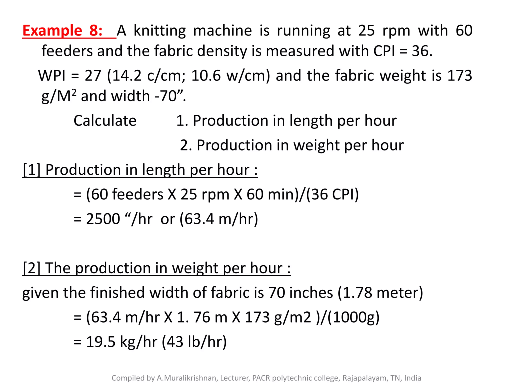 Calculations in weft knitting machines | PDF