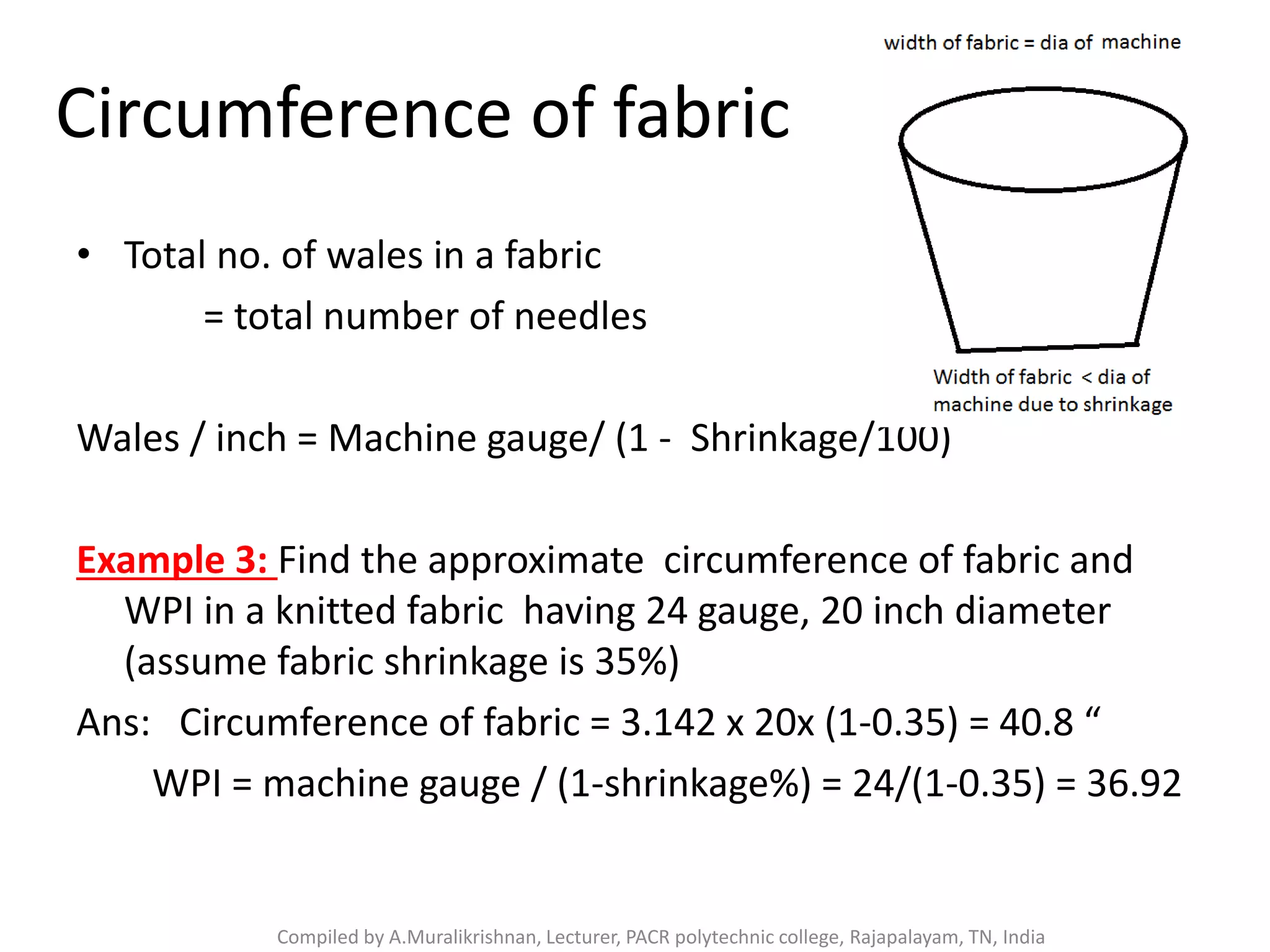 Calculations in weft knitting machines | PDF