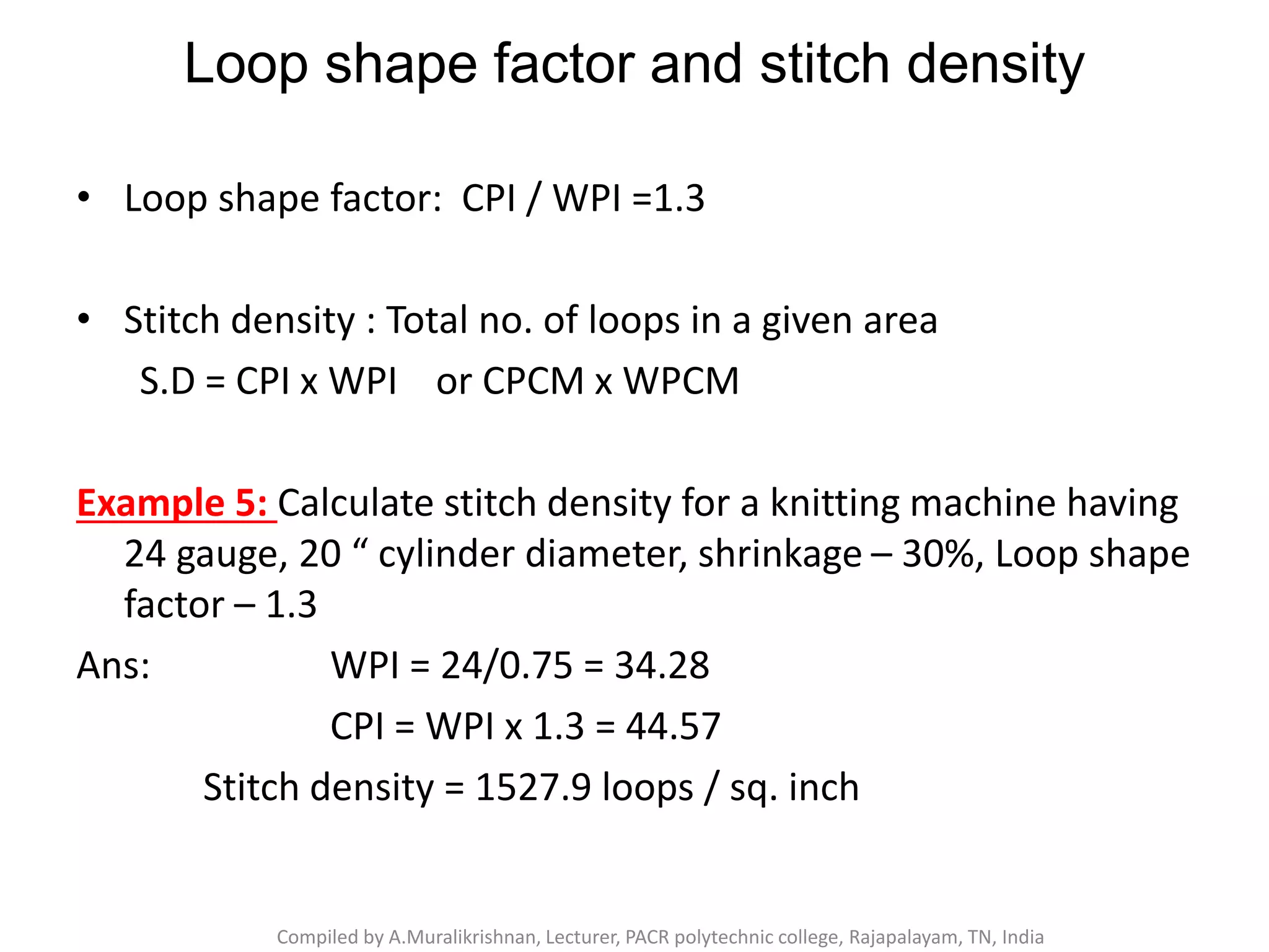 Calculations in weft knitting machines | PDF