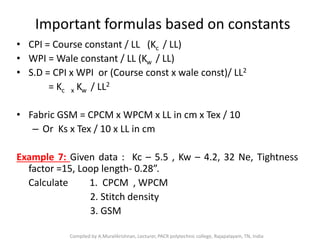 Calculations in weft knitting machines | PDF