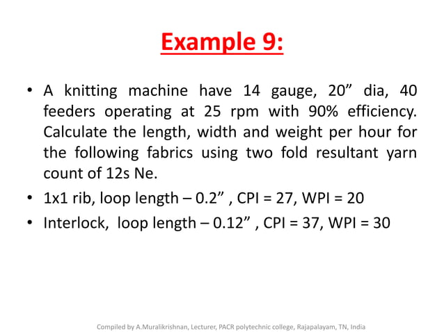 Calculations in weft knitting machines | PDF | Needlework | Arts and Crafts