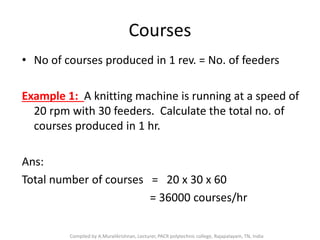 Calculations in weft knitting machines | PDF