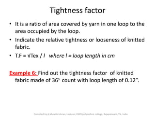 Calculations in weft knitting machines | PDF