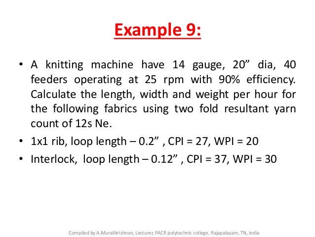 Calculations in weft knitting machines