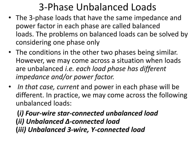 Calculations of a.c distributions methods & 3 phase unbalanced loads ...