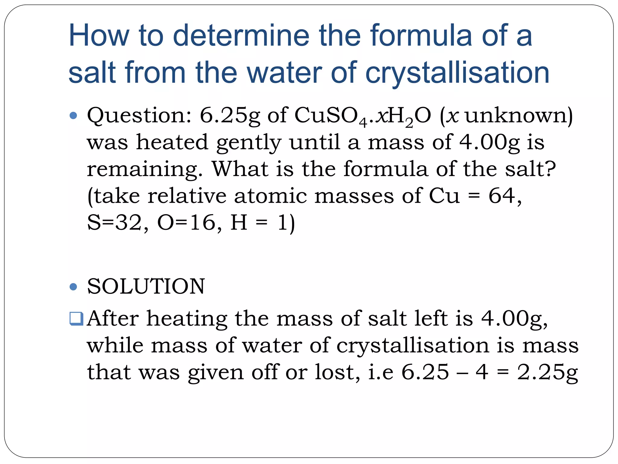 Calculationsofwaterofcrystallisation | PPTX