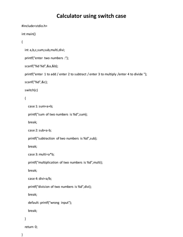 Calculator in cpp | DOCX