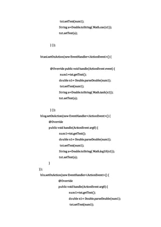Calculator code with scientific functions in java | DOCX