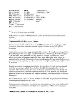 Calculator policy ap exams 2012 | PDF | Standardized Testing ...