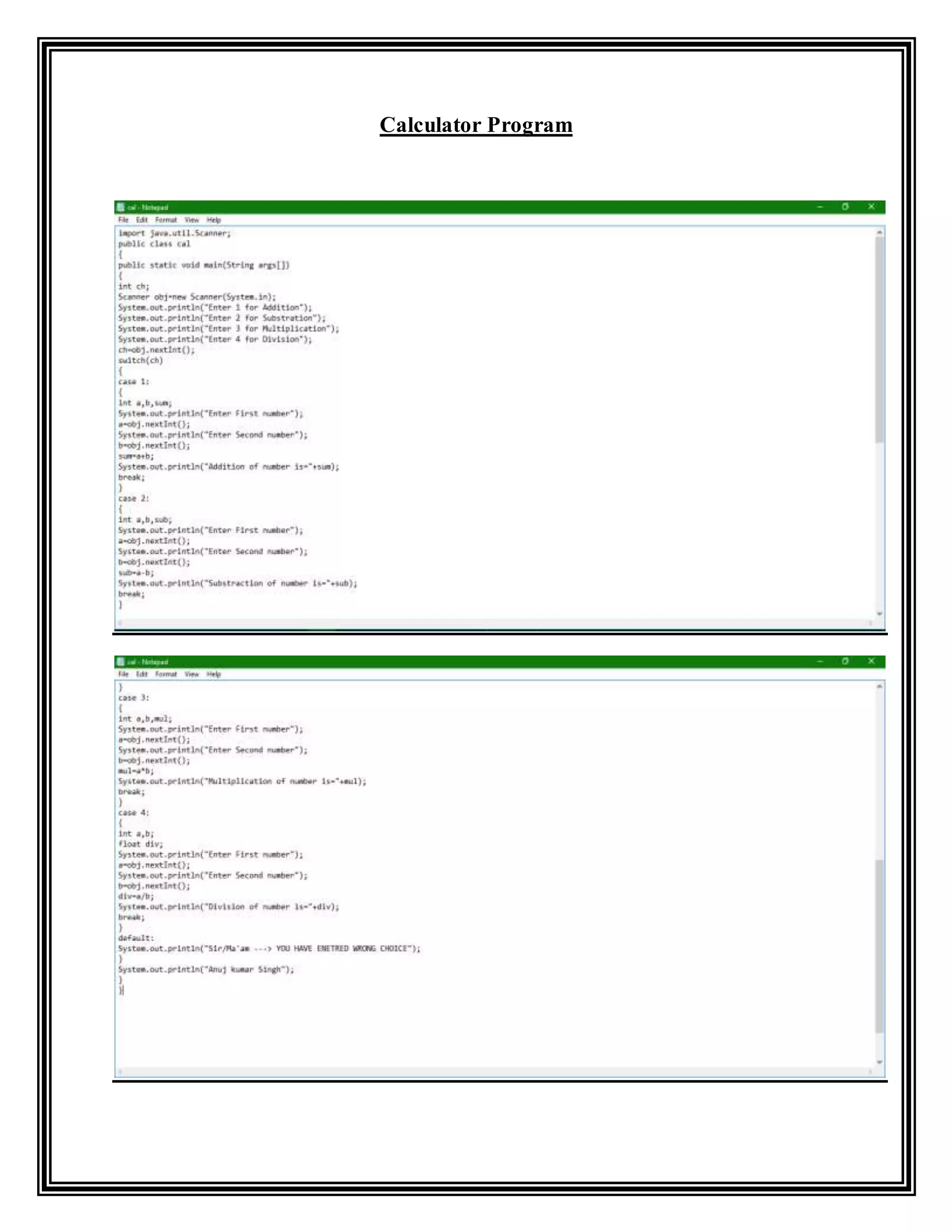 Calculator program | DOCX