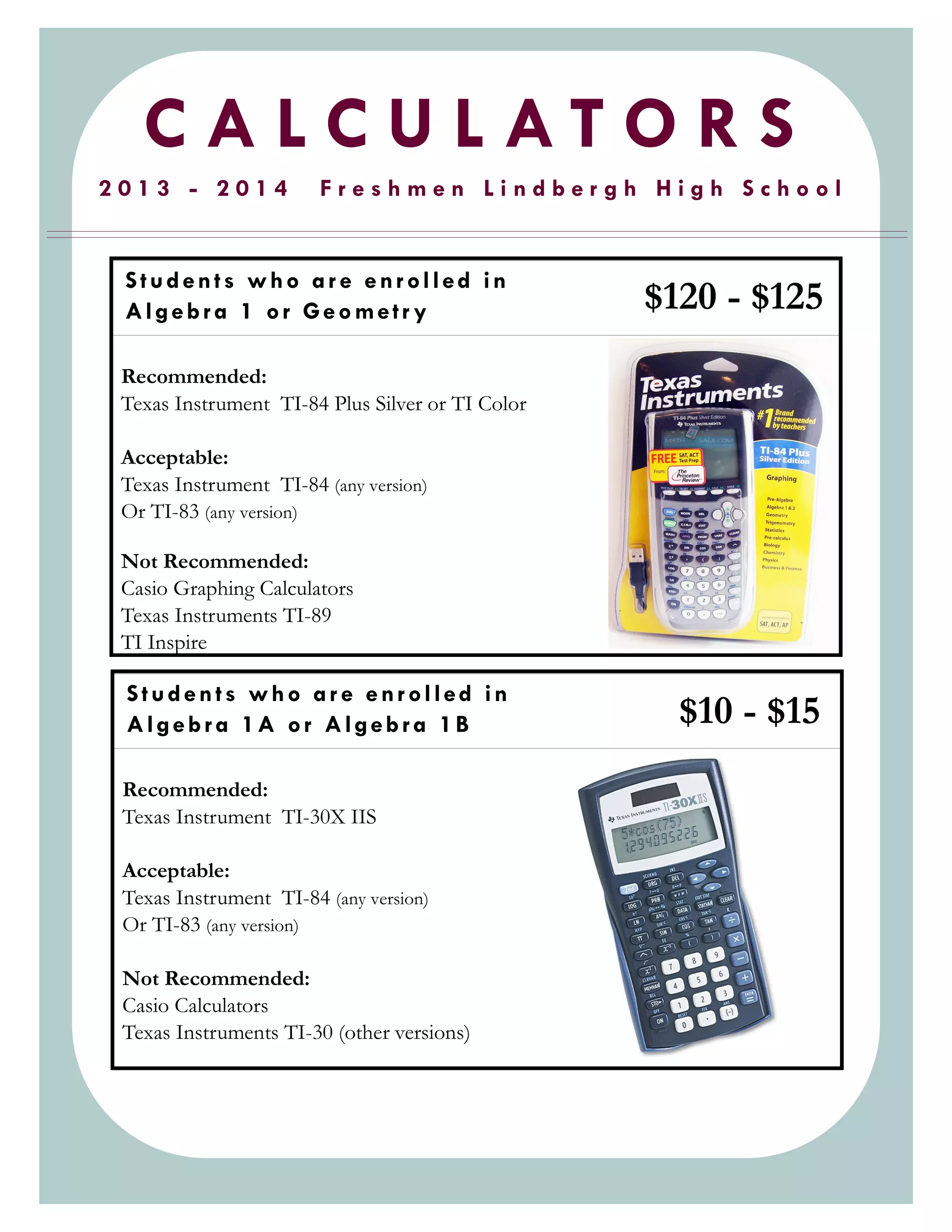 Calculator recommendations | PDF
