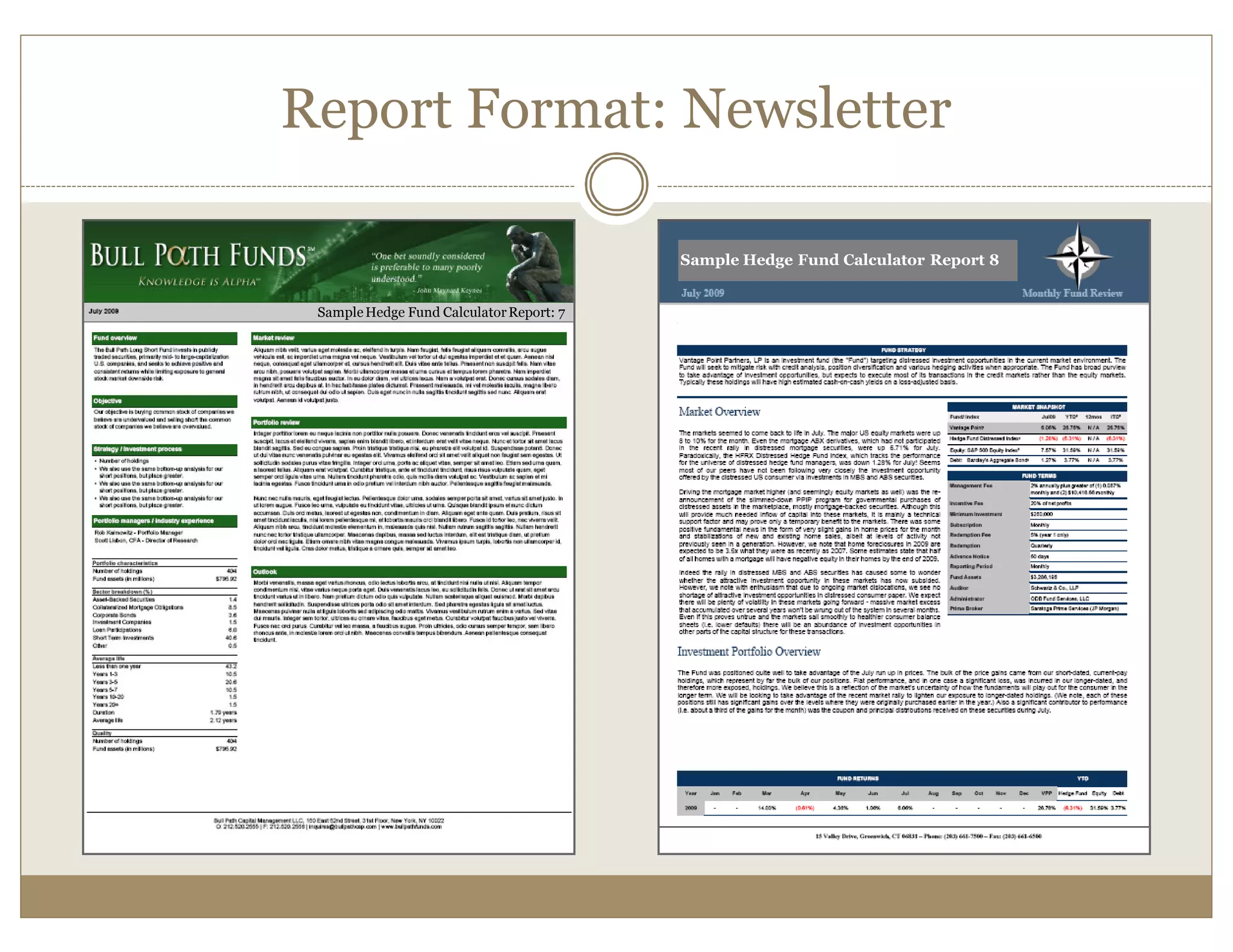 Hedge Fund tearsheets created by the Hedge Fund Calculator | PDF