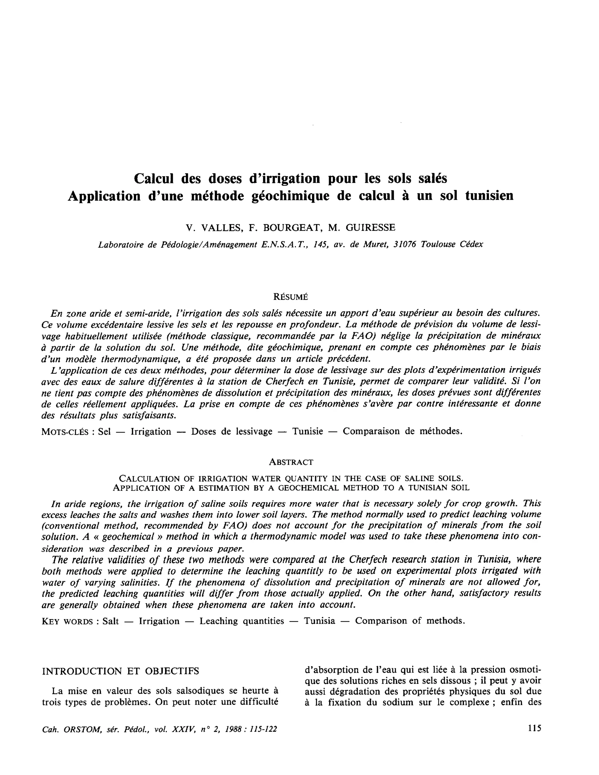 Calcul des doses d’irrigation pour les sols salés | PDF