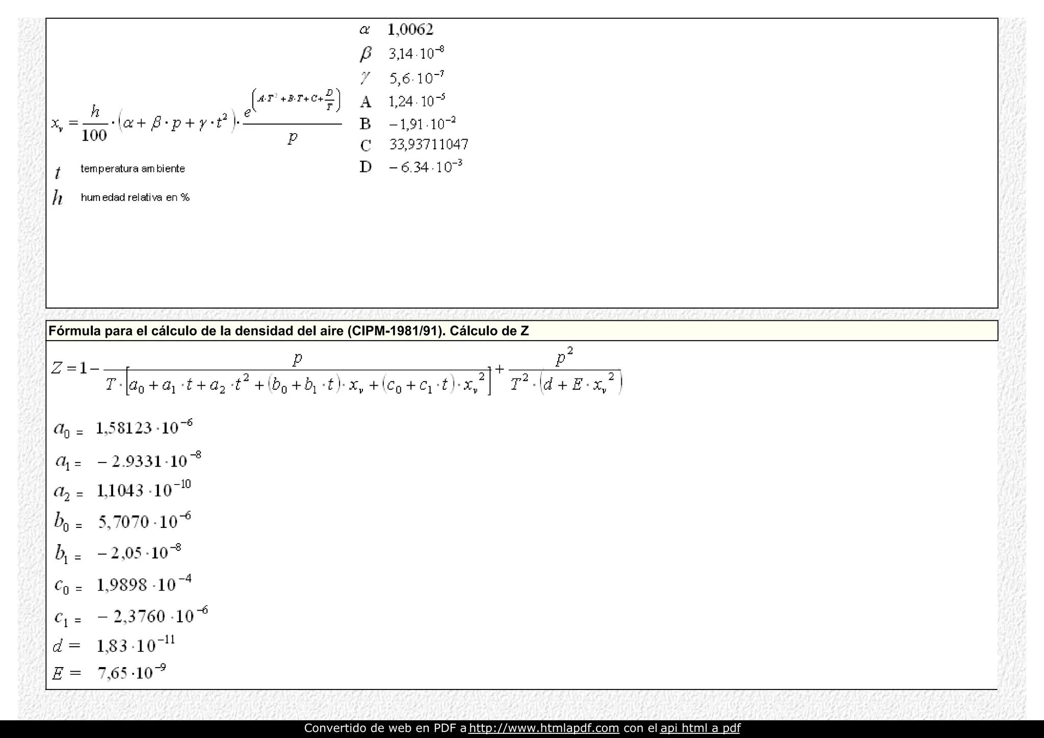Calculo de la densidad del aire (formula cipm 1981-91) | PDF