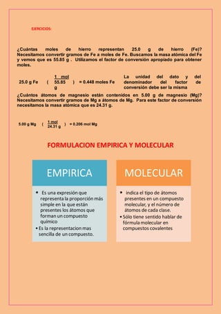 Calculo de la masa molecular de un compuesto | DOCX