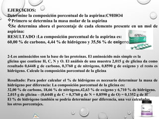 CALCULO DEL MOL composicion centesimal, formula empirica y molecular ...