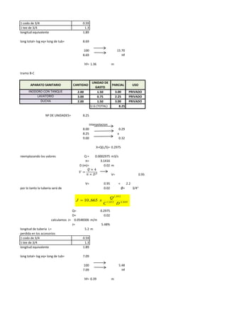 Calculo de memoria de sanitaria agua | PDF