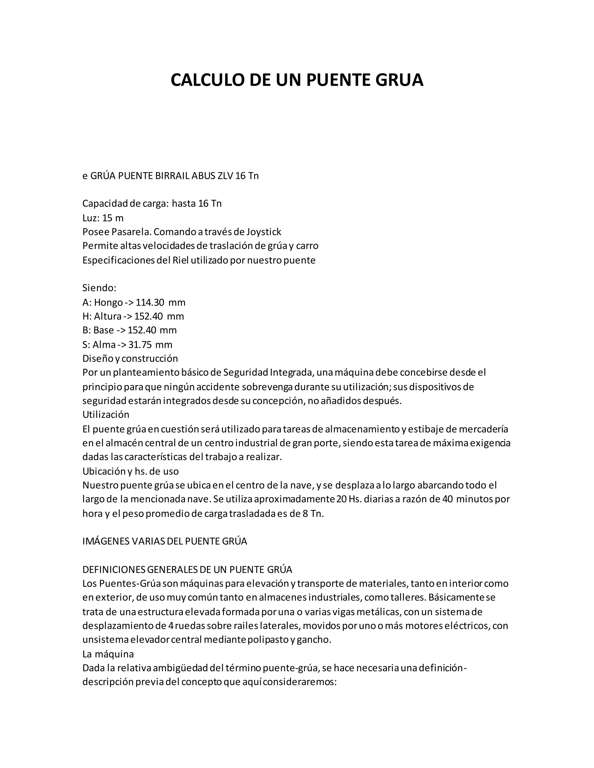 Calculo de un puente grua | DOCX