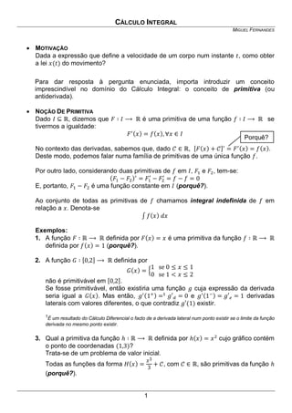 Calculo Integral - Conceito de primitiva e técnicas de primitivação ...