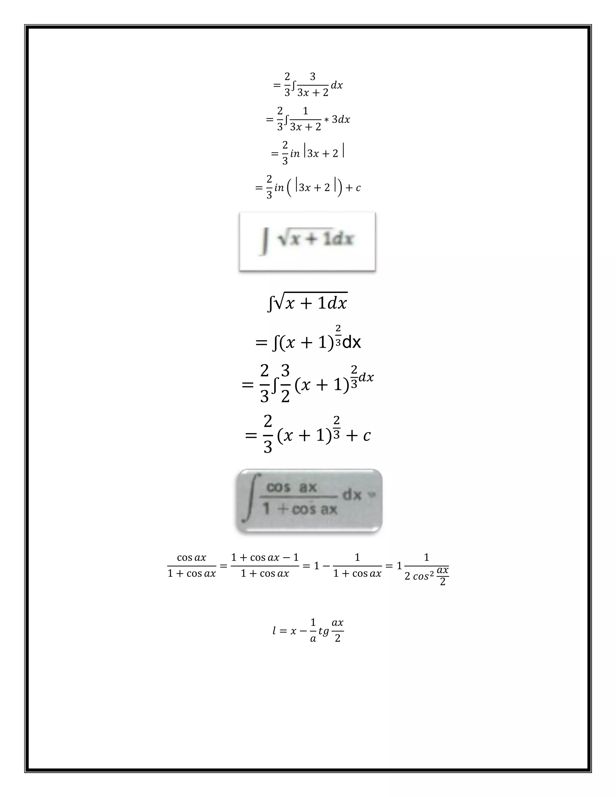 Calculo integral, formulas 1,2,3,4,5,6 | PDF