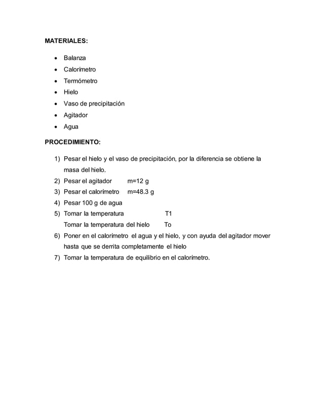 Calculos calor-de-fusion | DOCX | Chemistry | Science