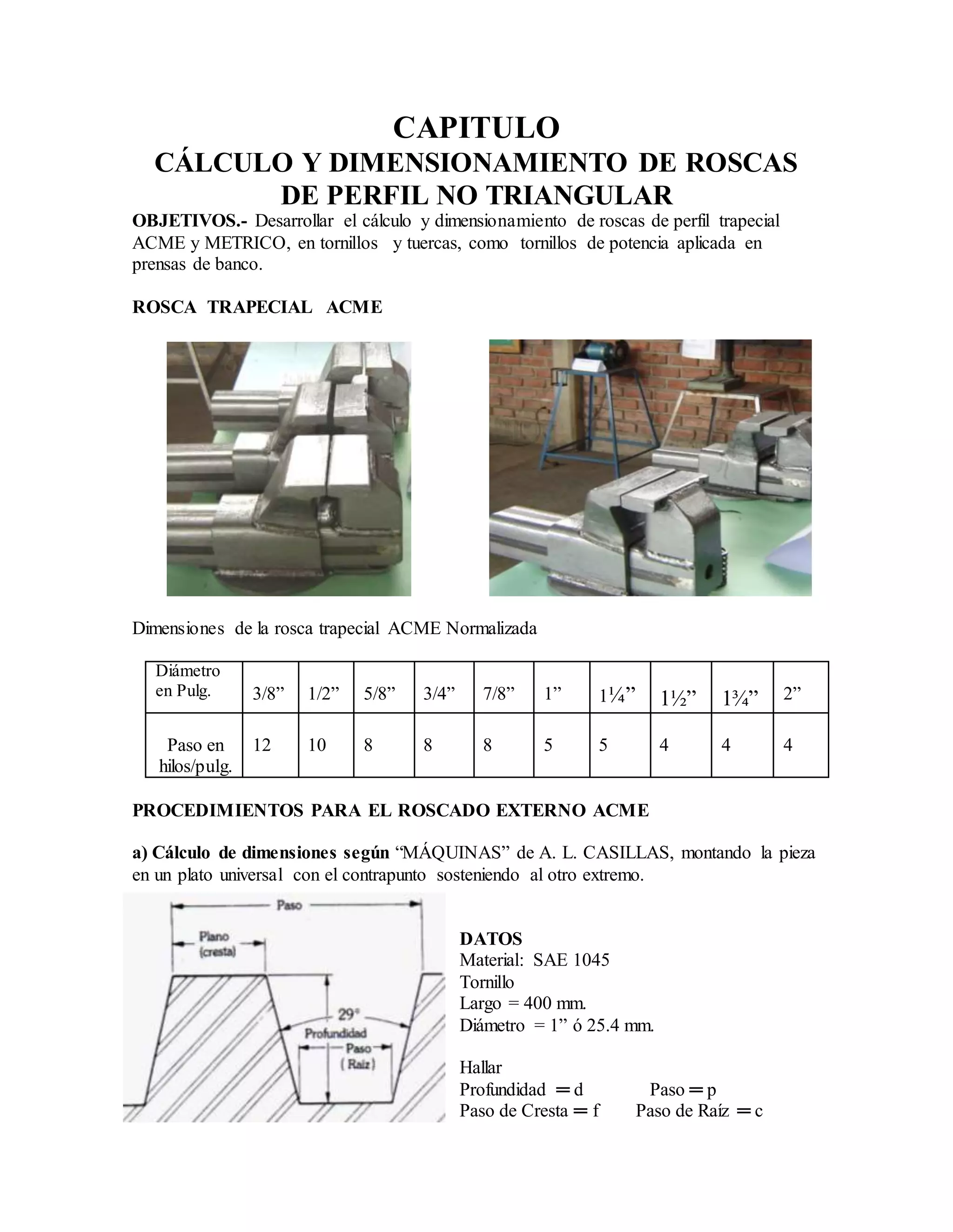Calculo y dimensionamiento de rosca trapecial | DOC