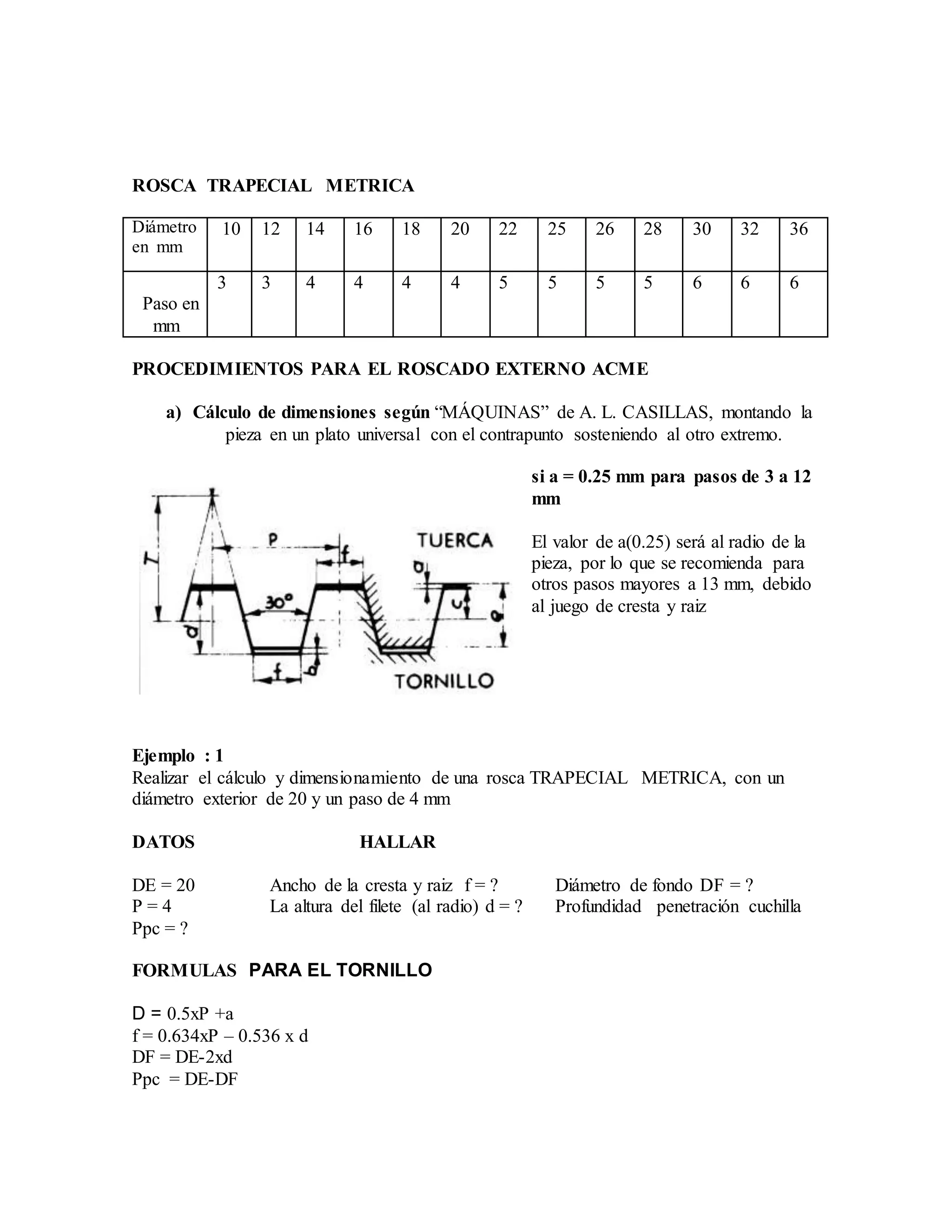 Calculo y dimensionamiento de rosca trapecial | DOC | Woodworking ...