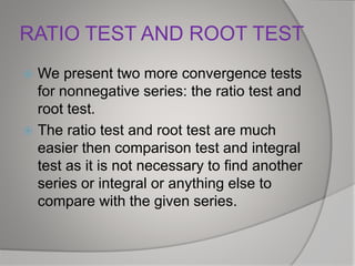 INTEGRAL TEST, COMPARISON TEST, RATIO TEST AND ROOT TEST | PPTX ...