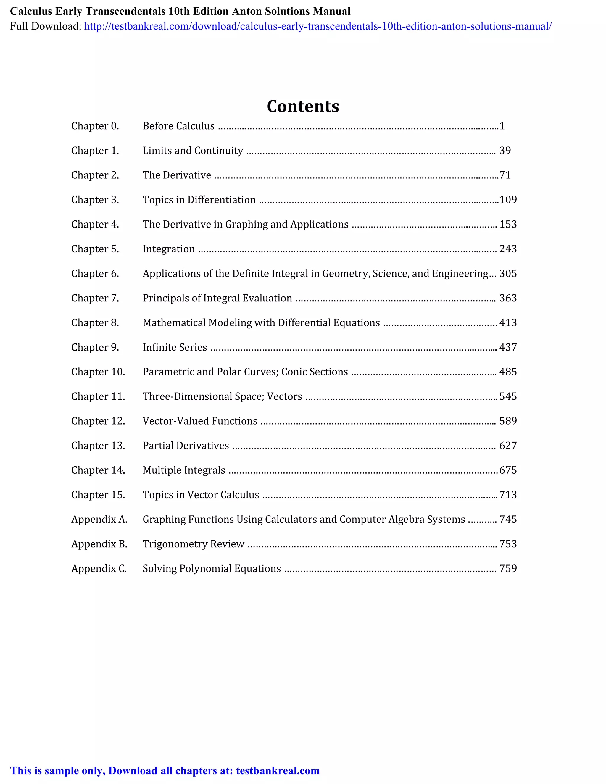 Calculus Early Transcendentals 10th Edition Anton Solutions Manual | PDF